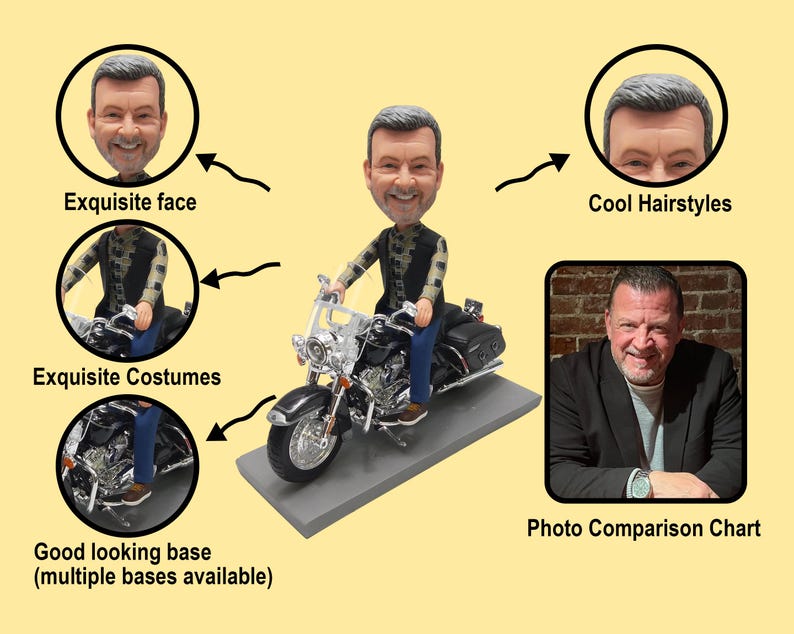 Custom Motorcycle Bobblehead: Personalized Polymer Clay Rider Figurine ...