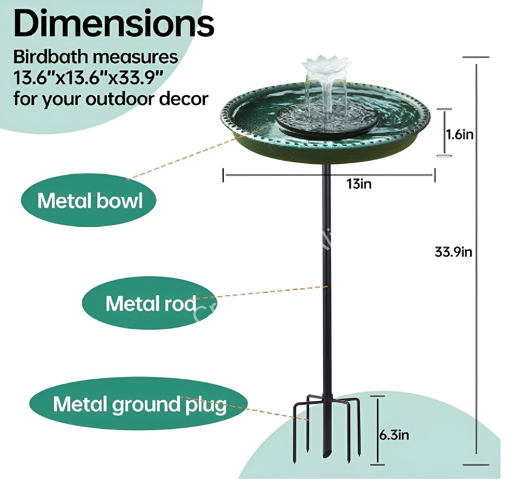 Large Bird Bath With Stake | Modern Bird Bath | Pedestal Bird Bath ...