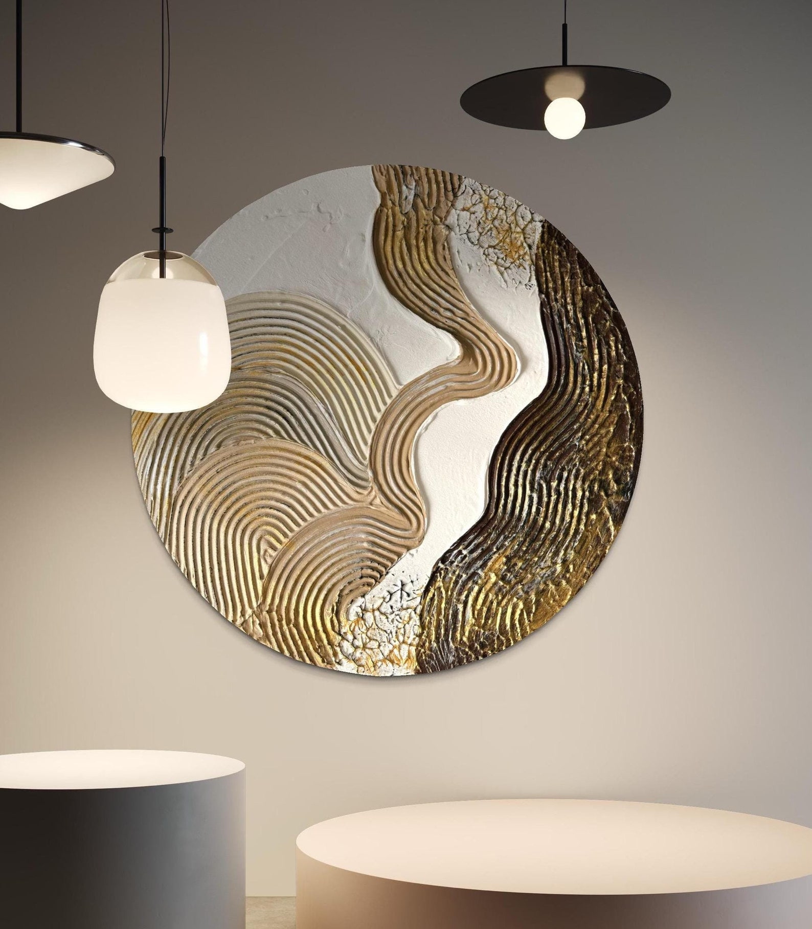 HARMONY III Wall Art Circle Modern Textured Art Plaster Art 3D ...