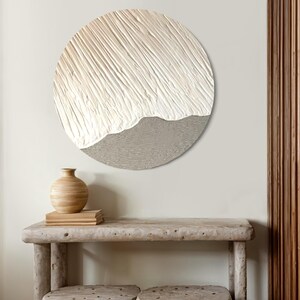 WAVES Beige Grey Wall Art Circle Modern Textured Art Plaster Art 3D ...