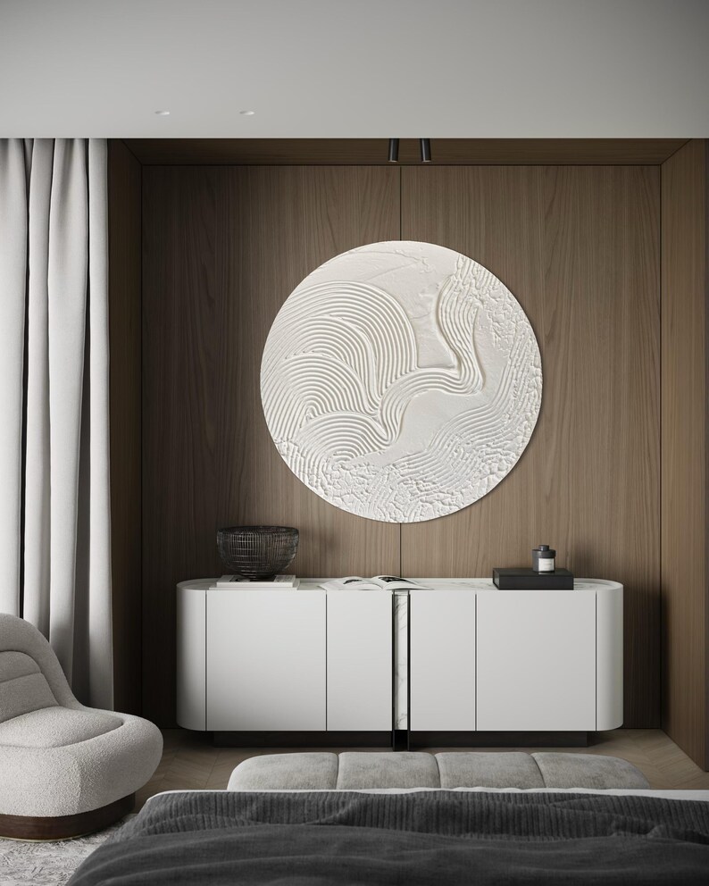 TARA WHITE Wall Art White Circle Modern Textured Art Plaster Art 3D ...