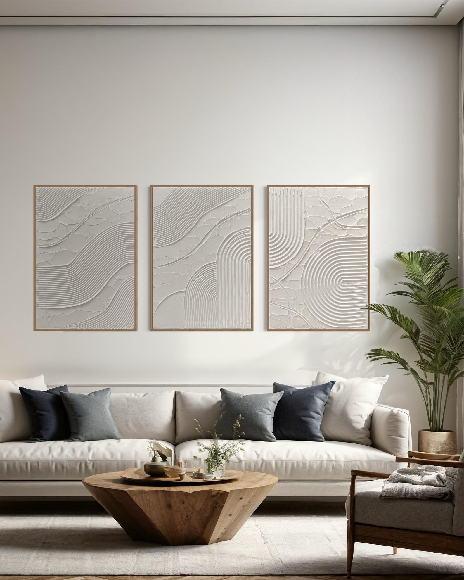 ERIS Set of 3 White Wall Art Modern Textured Art Plaster Art Minimalist ...