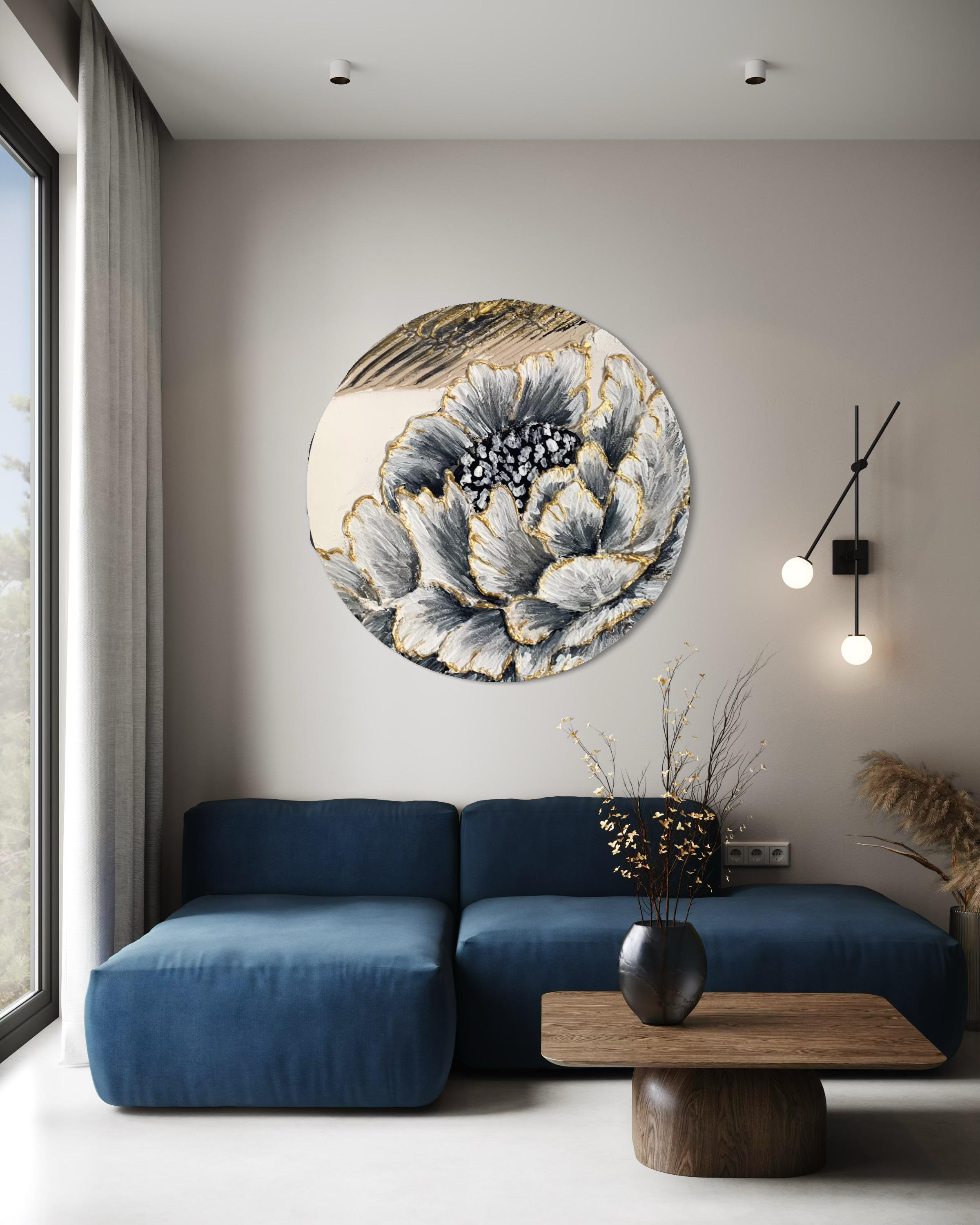 FLOWER Beige Wall Art Circle Modern Textured Art Plaster Art 3D ...