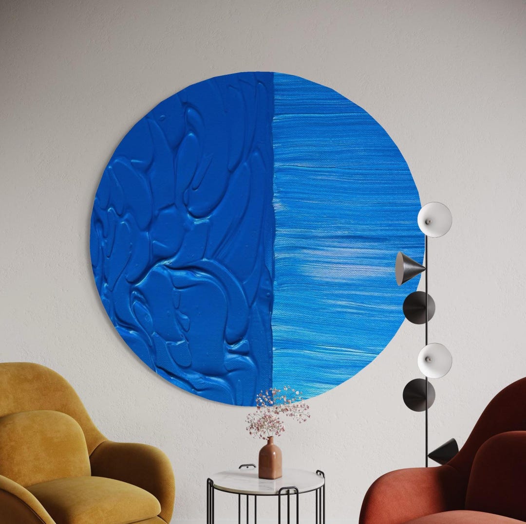 AQUA Blue Wall Art Circle Modern Textured Art Plaster 3D Minimalist ...