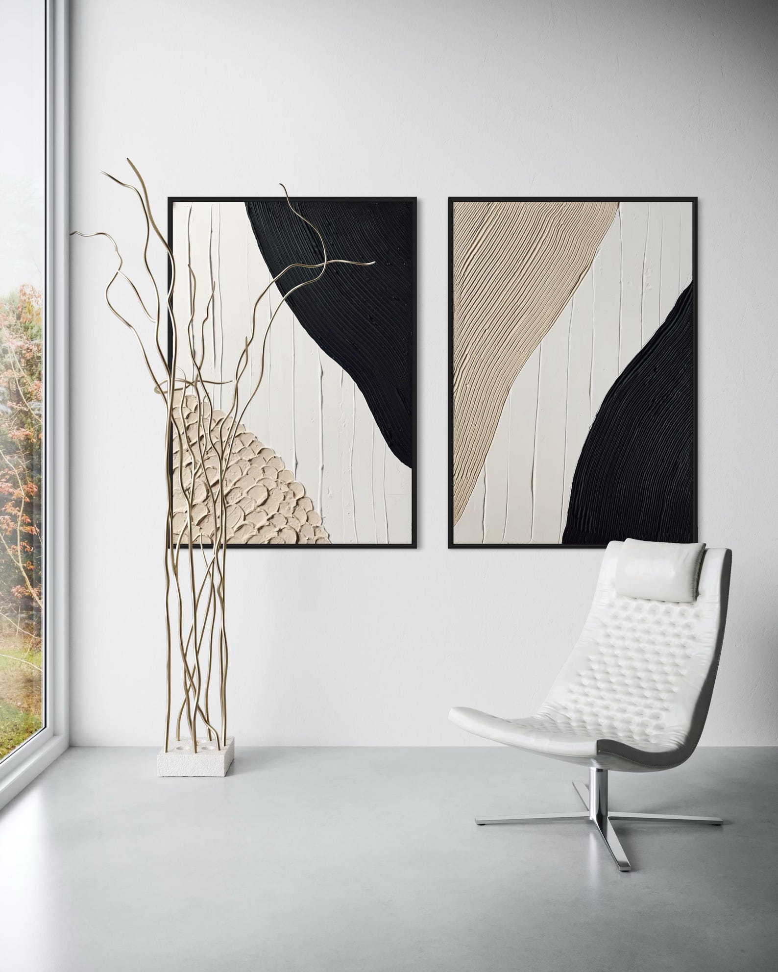 DANU II Set of 2 Black Beige Wall Art Modern Textured Art Plaster Art ...