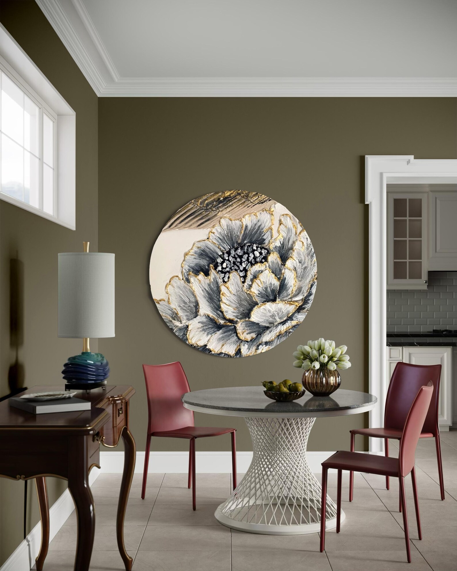 FLOWER Beige Wall Art Circle Modern Textured Art Plaster Art 3D ...