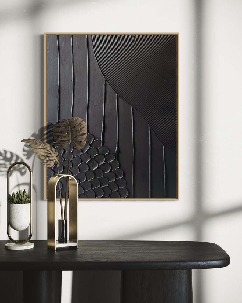 DANU BLACK Wall Art Modern Textured Art, Plaster Art, Minimalist ...