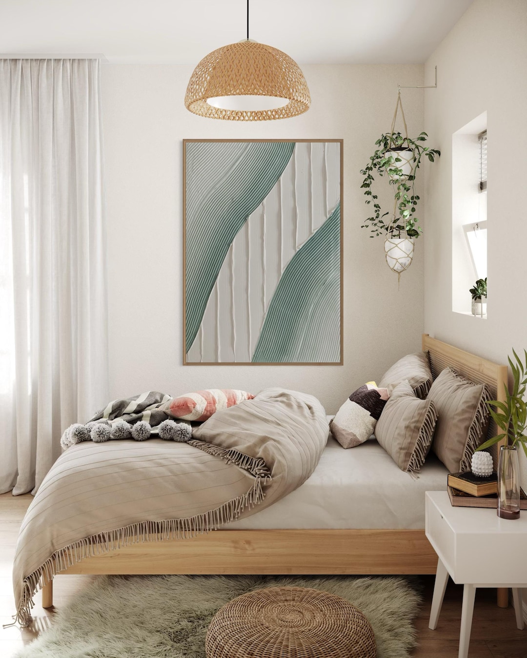 DANU Sage Green Ombre Wall Art Modern Textured Art Plaster Art Waves ...