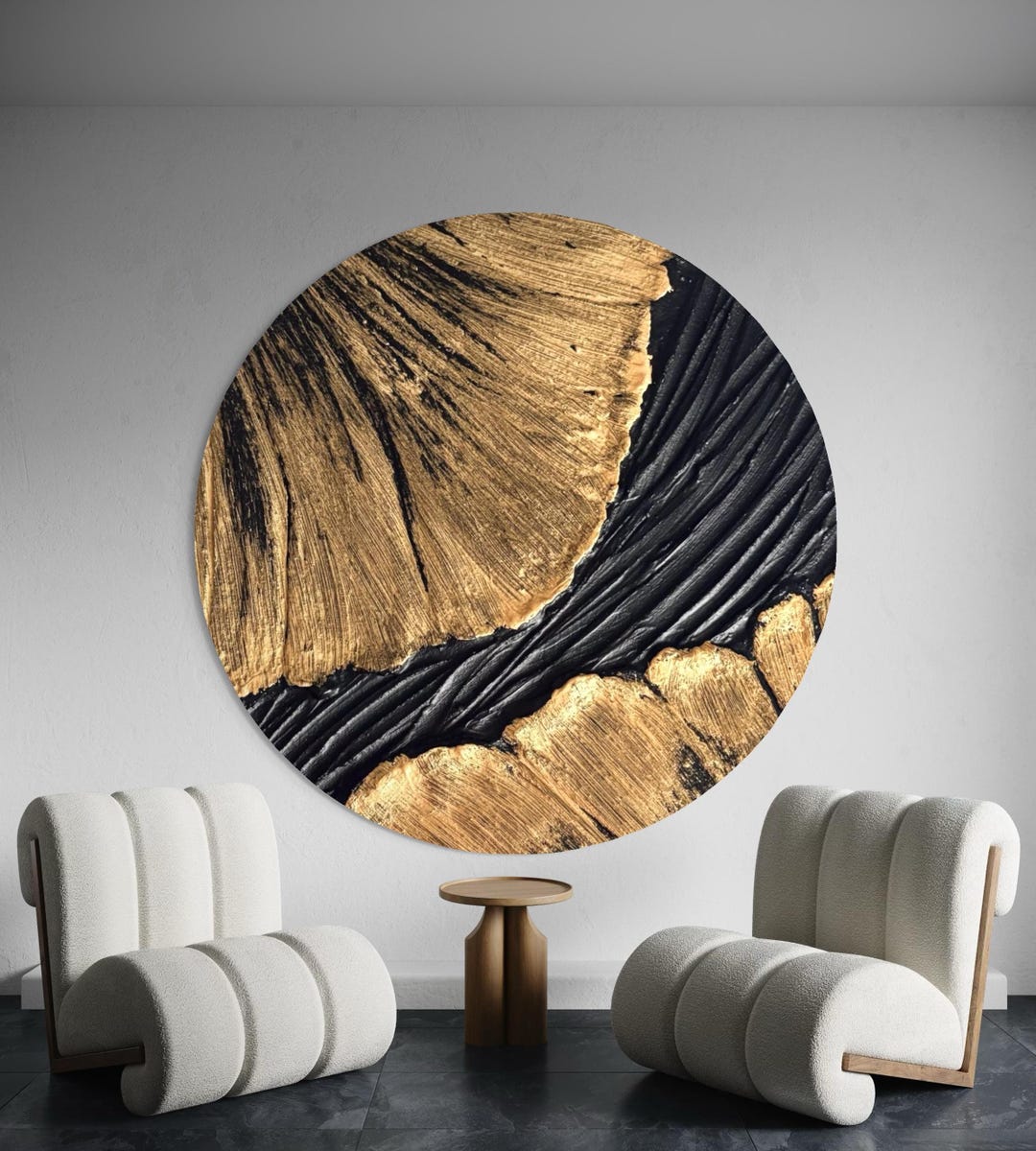 LILY BLACK Gold Wall Art Circle Modern Textured Art Plaster 3D ...