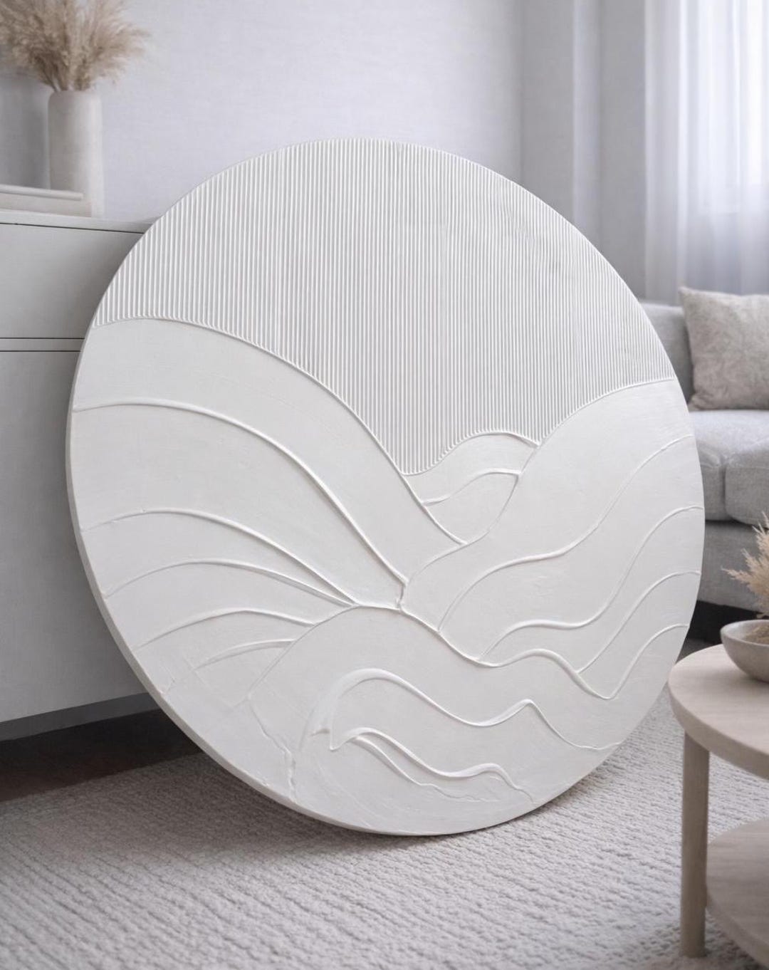 KERES WHITE Wall Circle Modern Textured Plaster Art 3D Minimalist ...