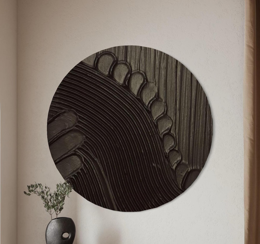 Arte de parede minimalista redonda preta MAZU, tela abstrata circular ...
