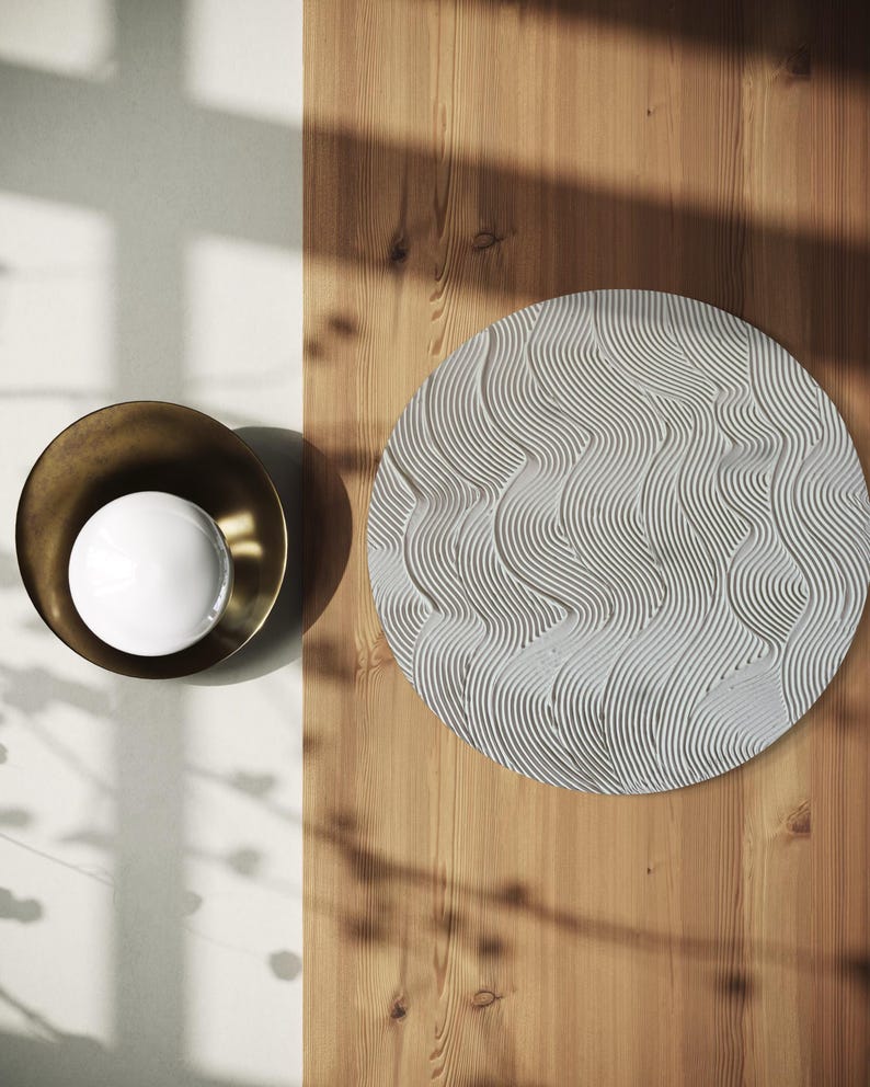 RHEA WHITE Wall Art White Circle Modern Textured Art Plaster Art 3D ...