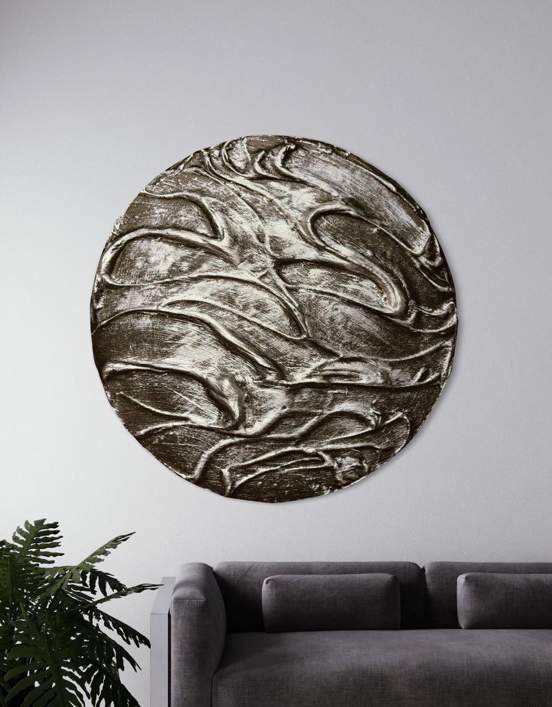 LILITH SILVER Wall Art Circle Modern Textured Art Plaster Art 3D ...