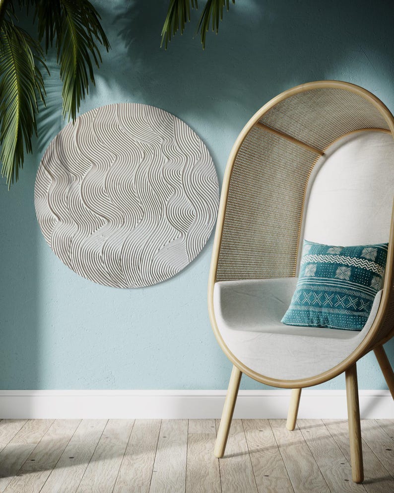 RHEA WHITE Wall Art White Circle Modern Textured Art Plaster Art 3D ...