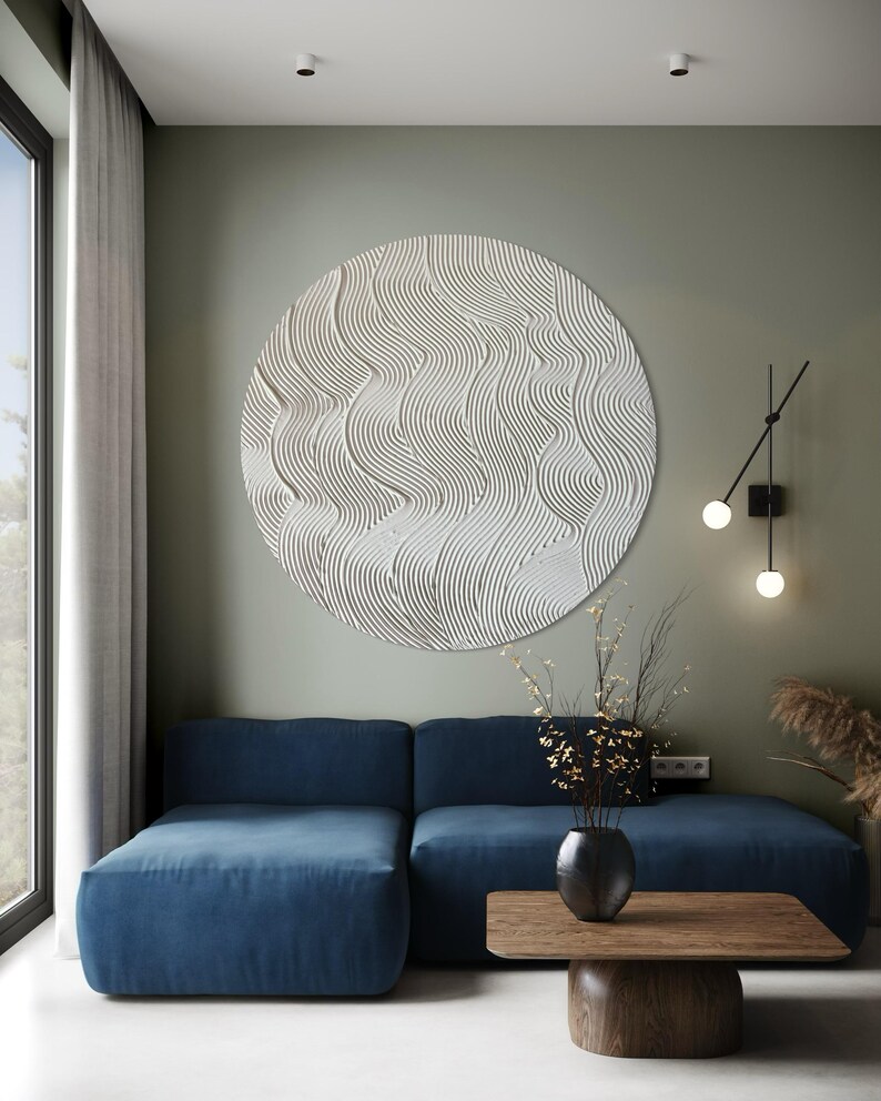 RHEA WHITE Wall Art White Circle Modern Textured Art Plaster Art 3D ...