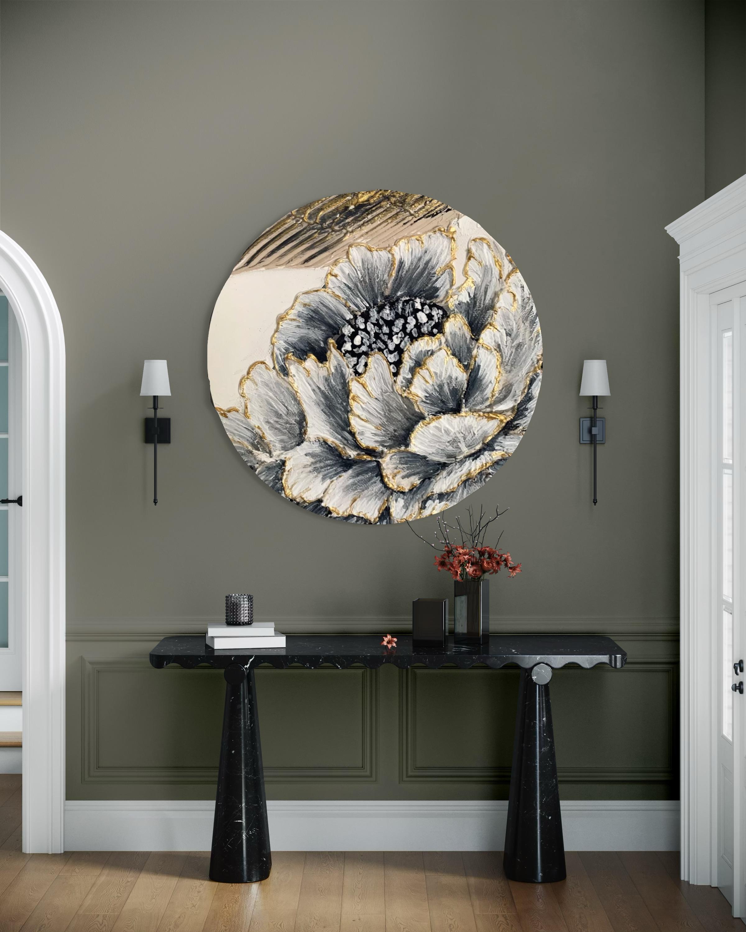 FLOWER Beige Wall Art Circle Modern Textured Art Plaster Art 3D ...