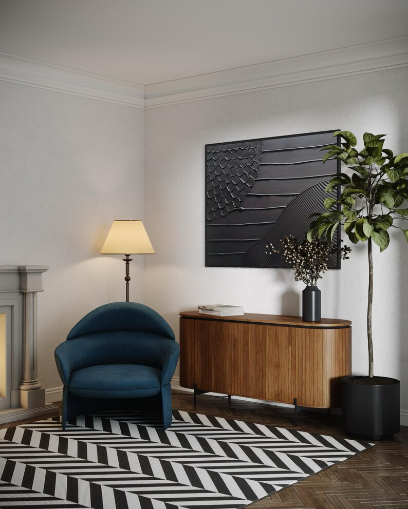 DANU BLACK Wall Art Modern Textured Art, Plaster Art, Minimalist ...