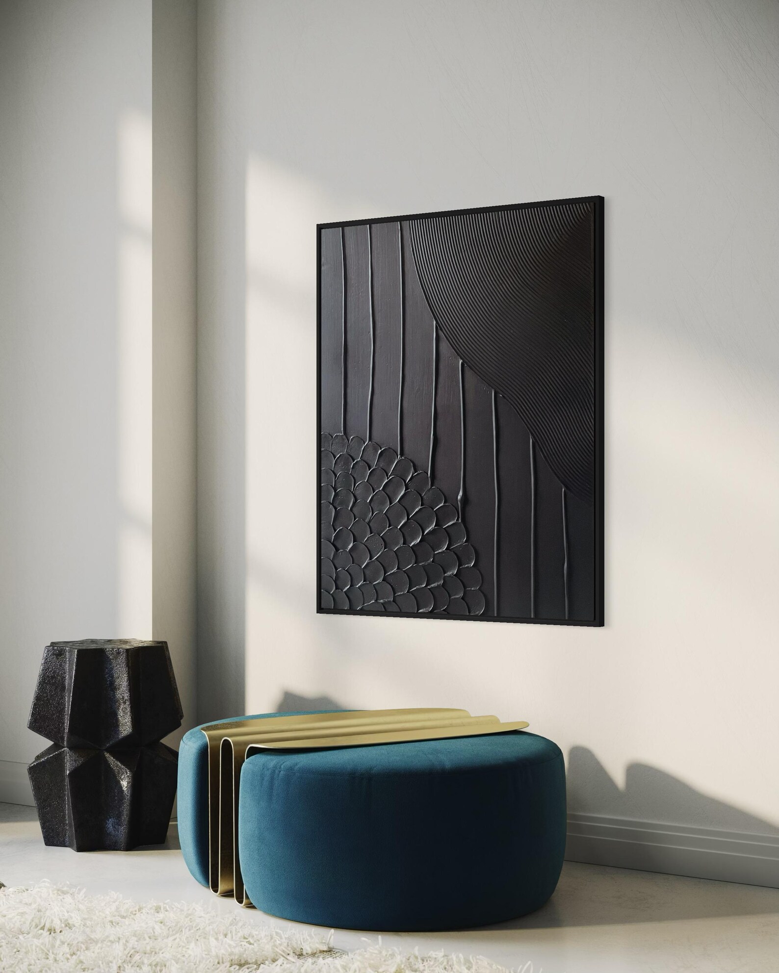 DANU BLACK Wall Art Modern Textured Art, Plaster Art, Minimalist ...