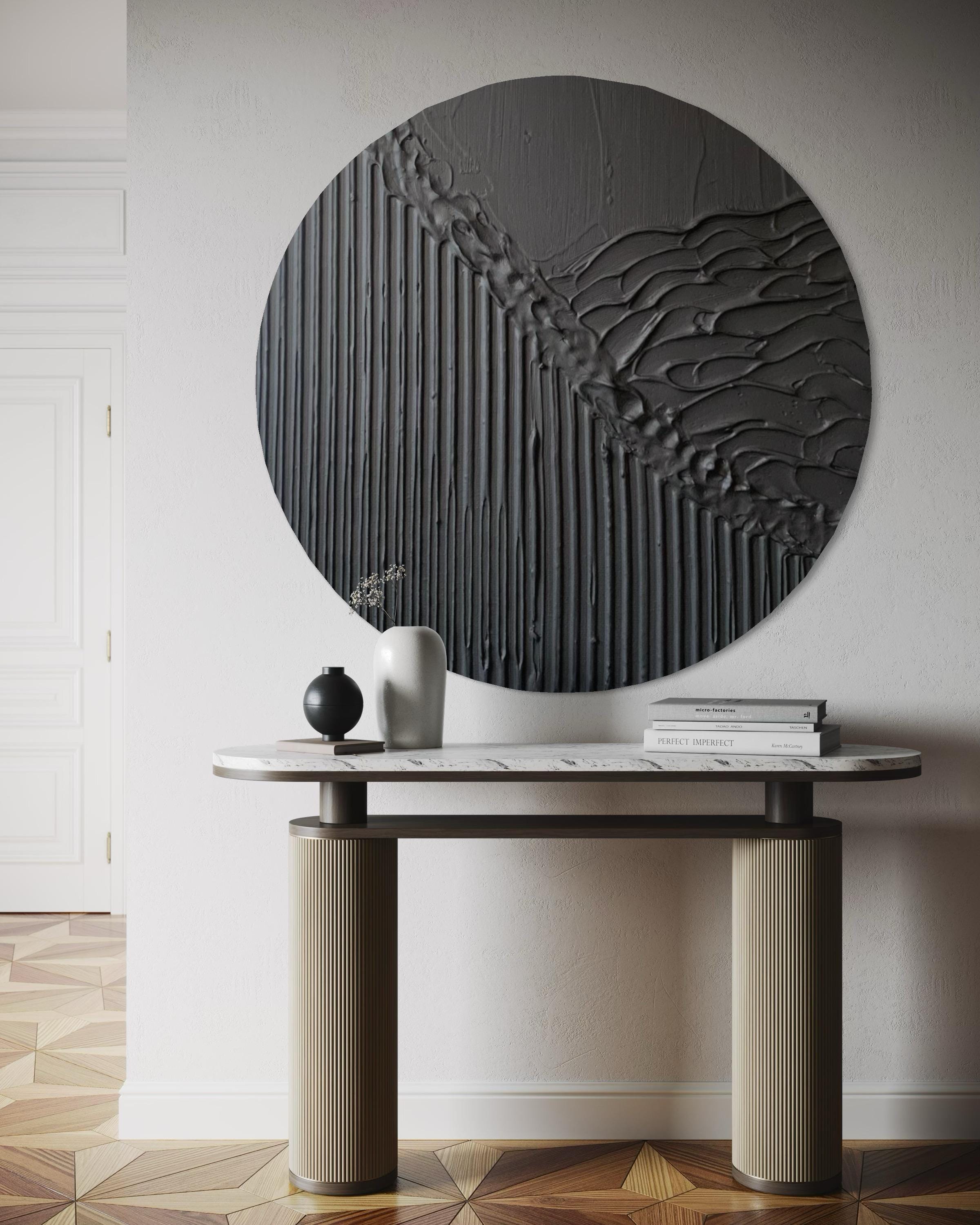 EOS BLACK Wall Art Circle Modern Textured Art Plaster Art 3D Minimalist ...