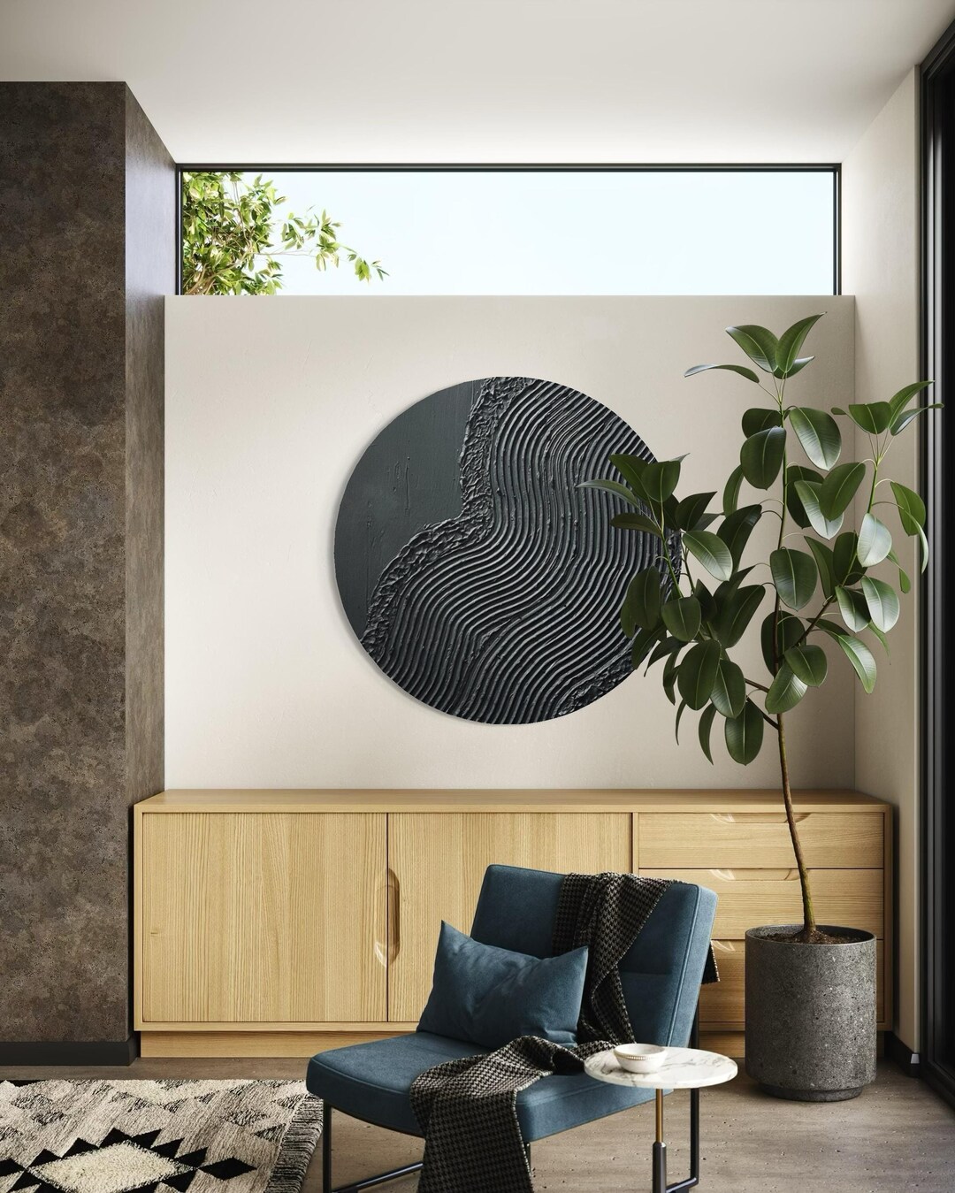 LOKI BLACK Wall Art Circle Modern Textured Art Plaster Art 3D ...