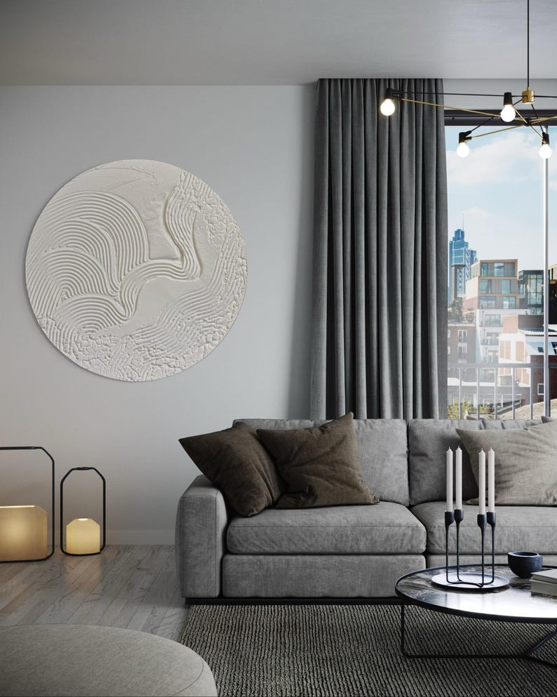 TARA WHITE Wall Art White Circle Modern Textured Art Plaster Art 3D ...