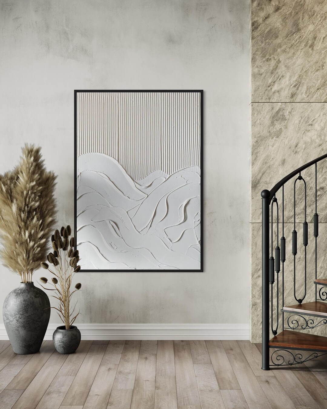 KERES WHITE Wall Art White Modern Textured Art Plaster Art Minimalist ...