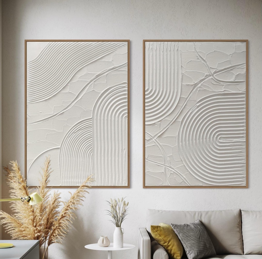 ERIS II Set of 2 White Diptych Wall Art Modern Textured Art Plaster ...