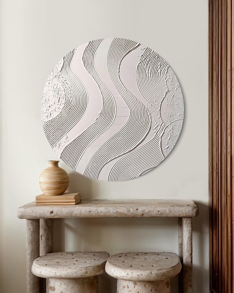 HARMONY II White Wall Art White Circle Modern Textured Art Plaster Art ...