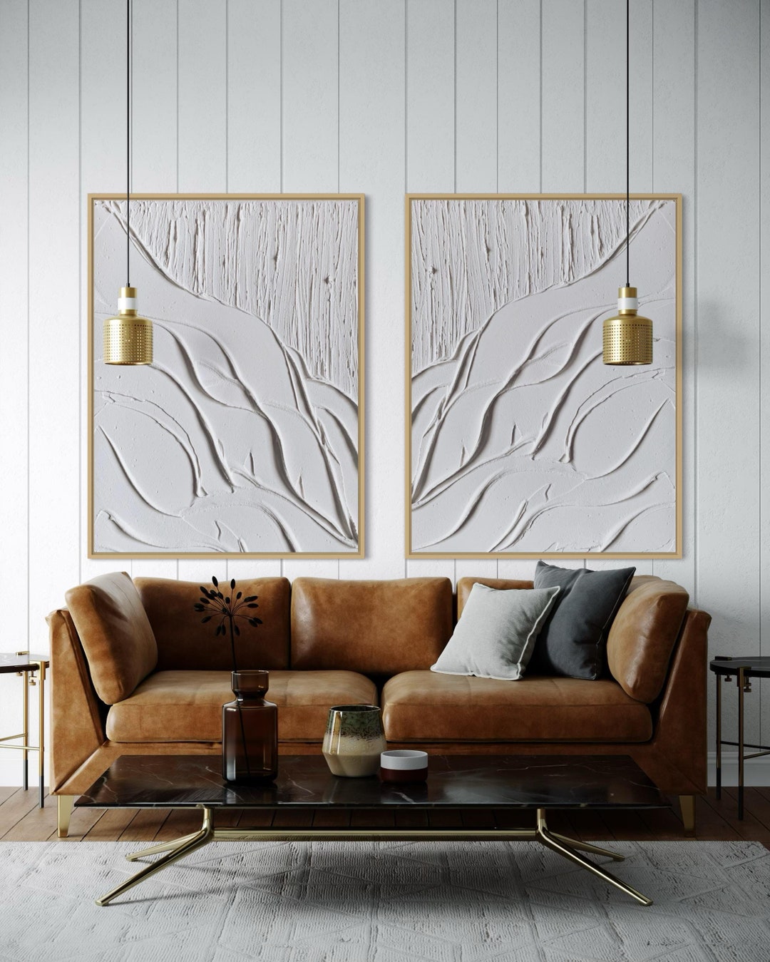 AVALANCHE Diptych Set of 2 White Wall Art Modern Textured Art Plaster ...