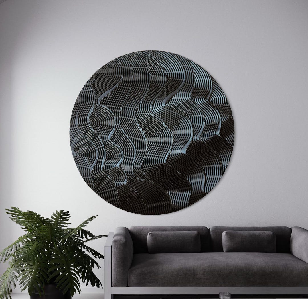 RHEA BLACK Wall Art Circle Modern Textured Art Plaster Art 3D ...