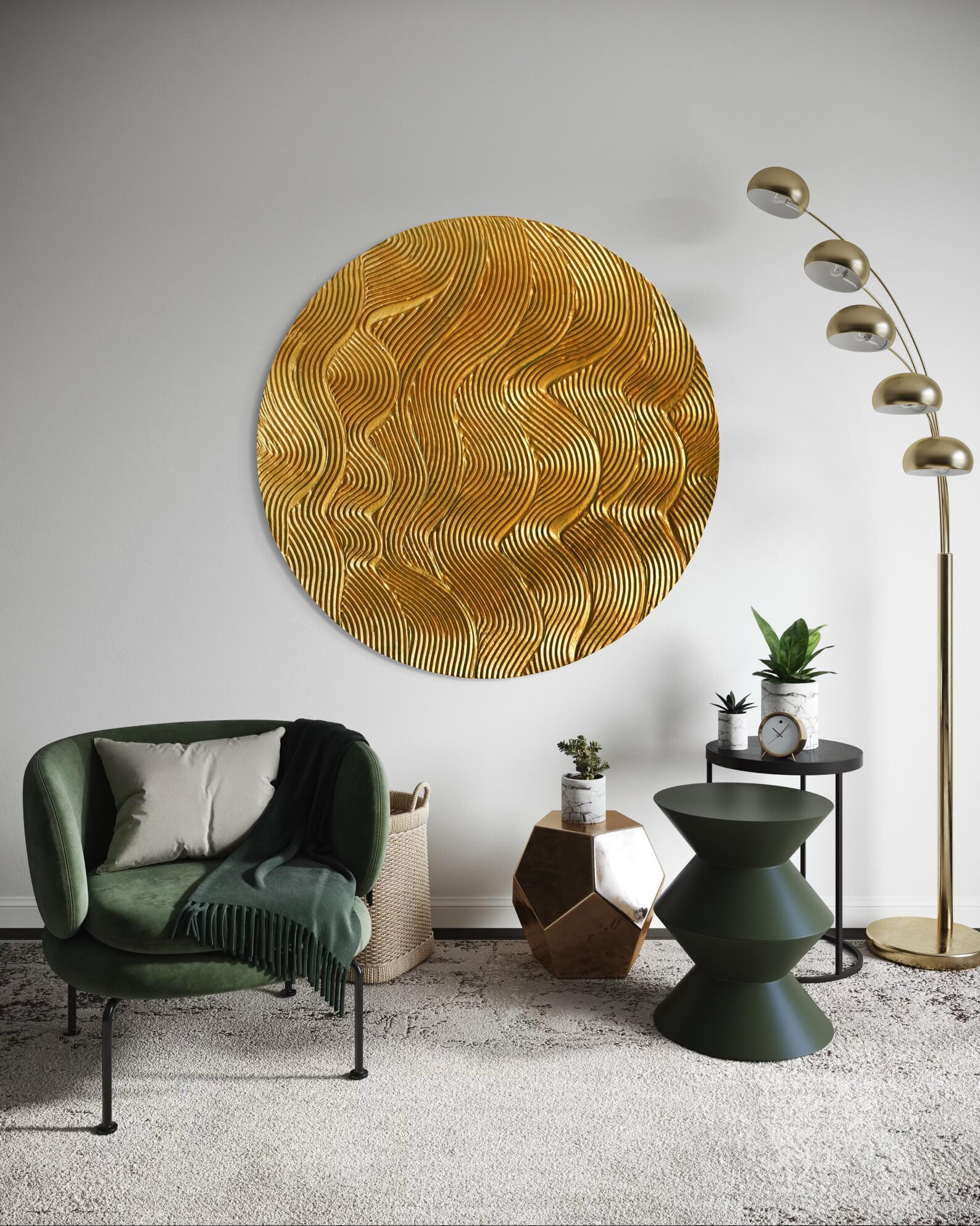 RHEA GOLD Wall Art Circle Modern Textured Art Plaster Art 3D Minimalist ...