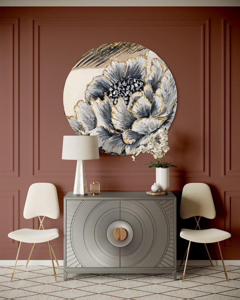 FLOWER Beige Wall Art Circle Modern Textured Art Plaster Art 3D ...