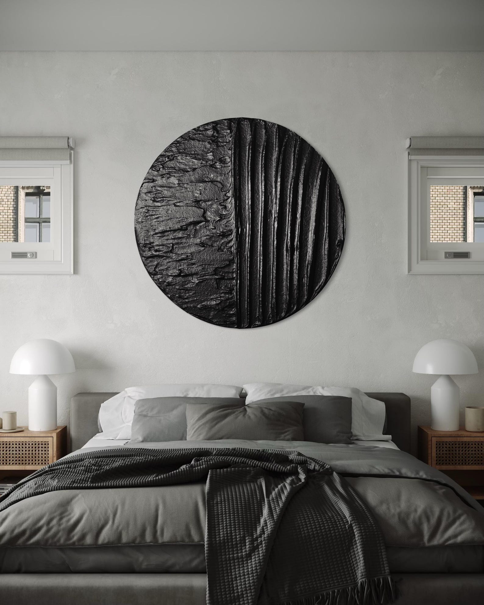 MYLA BLACK Wall Art Circle Modern Textured Art Plaster Art 3D ...