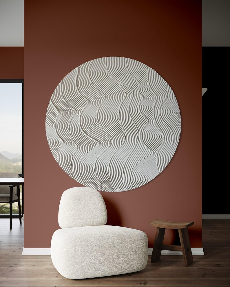 RHEA WHITE Wall Art White Circle Modern Textured Art Plaster Art 3D ...