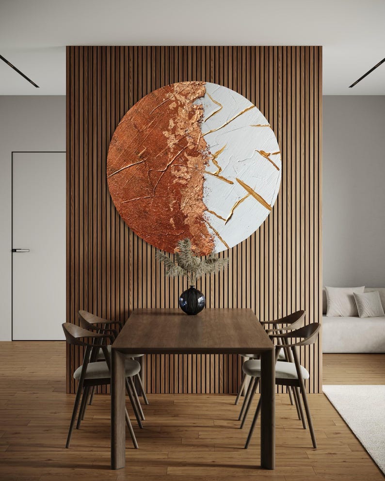 VESTA Copper Wall Art Beige Circle Modern Textured Art Plaster Art 3D ...