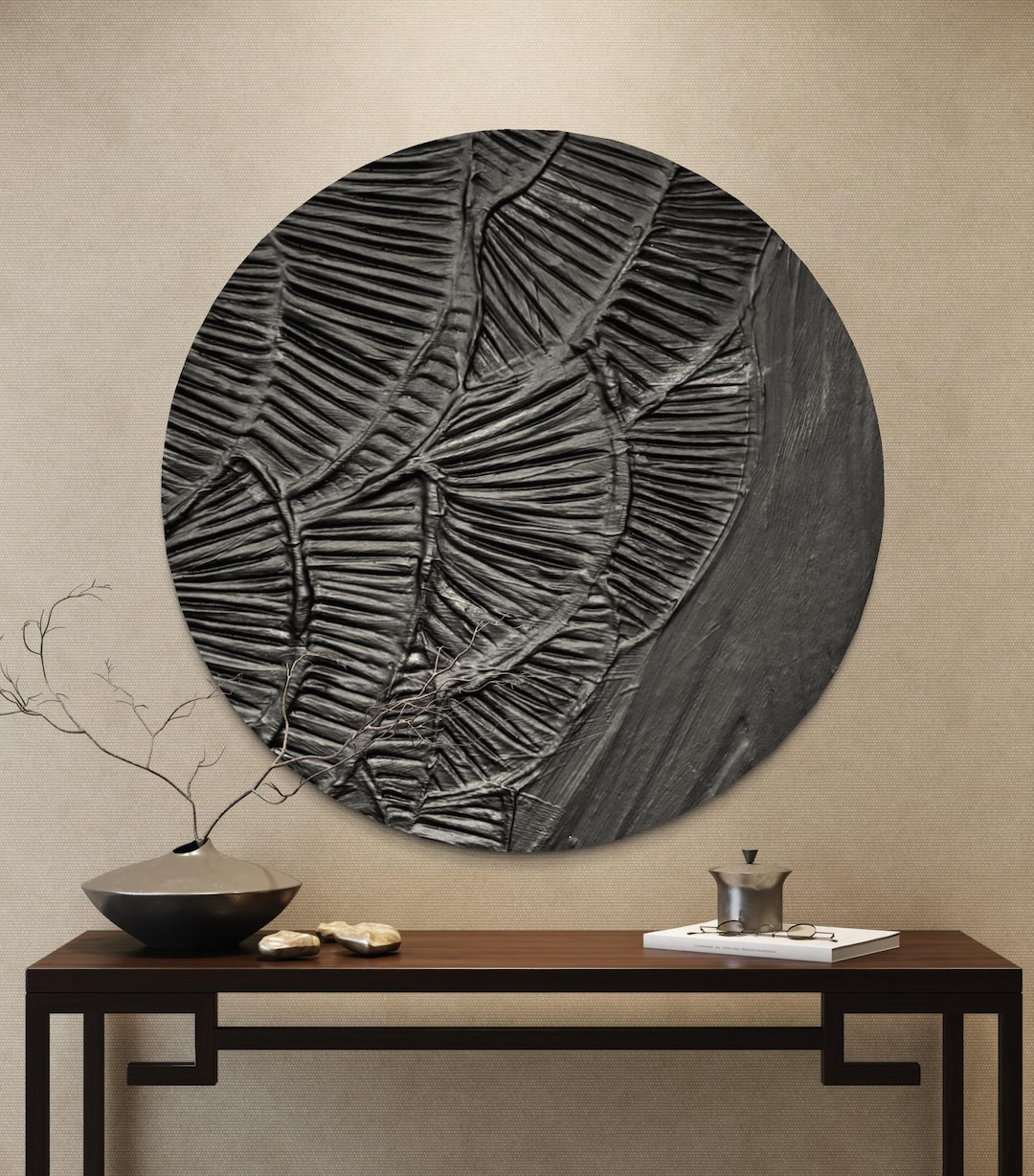 ANTHEIA BLACK Wall Art Circle Modern Textured Art Plaster Art 3D ...