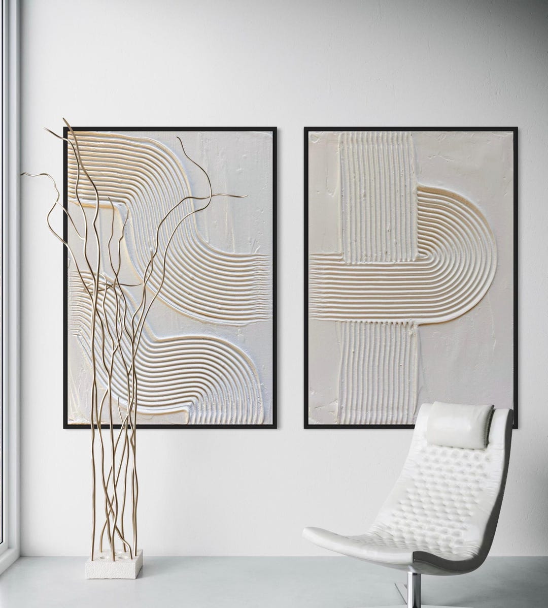 NUIT Set of 2 White Diptych Wall Art Modern Textured Art Plaster ...