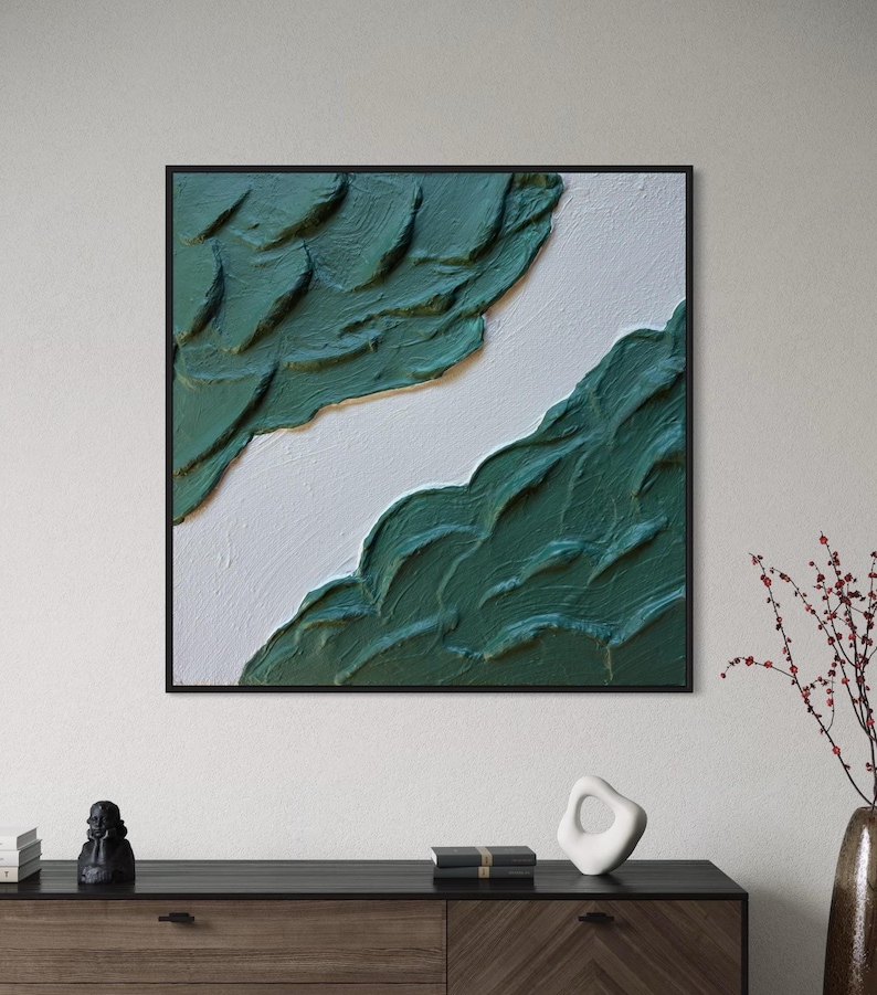 Arte de parede com folhas botânicas CERES GREEN, arte texturizada ...