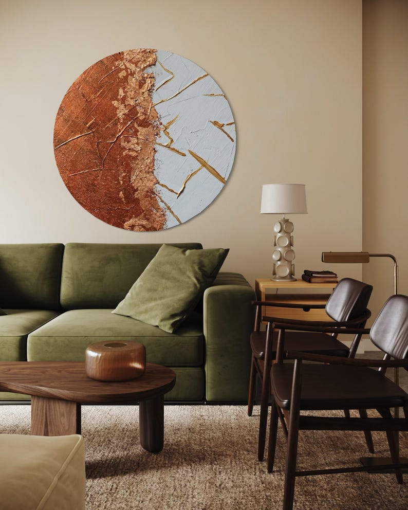 VESTA Copper Wall Art Beige Circle Modern Textured Art Plaster Art 3D ...