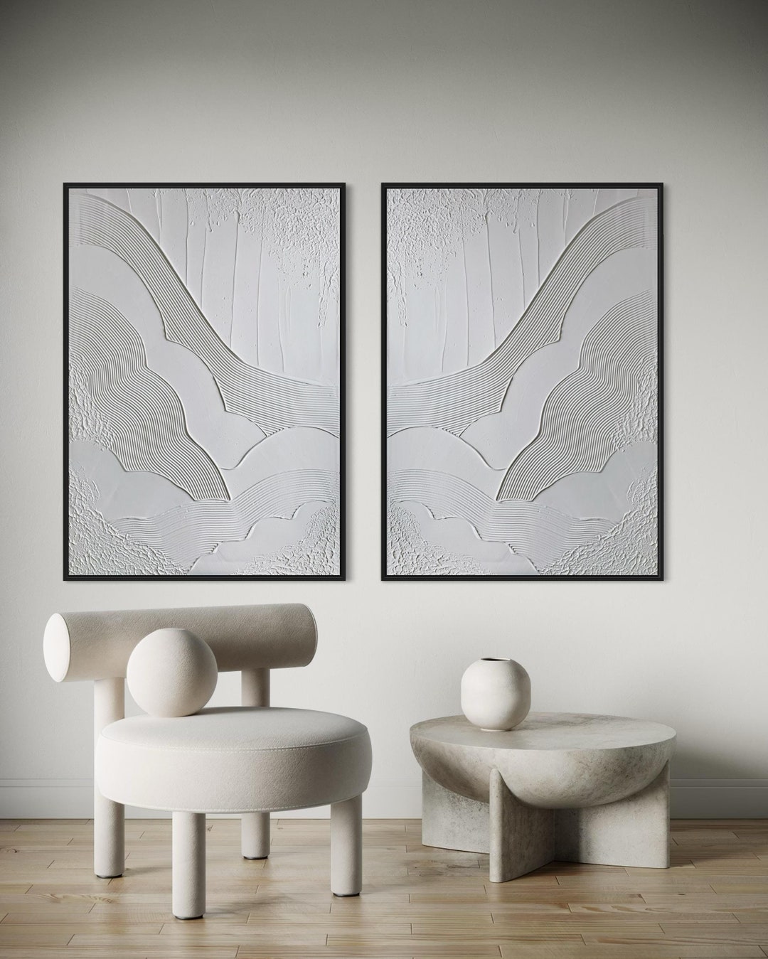 HARMONY Diptych Set of 2 White Wall Art Modern Textured Art Plaster Art ...