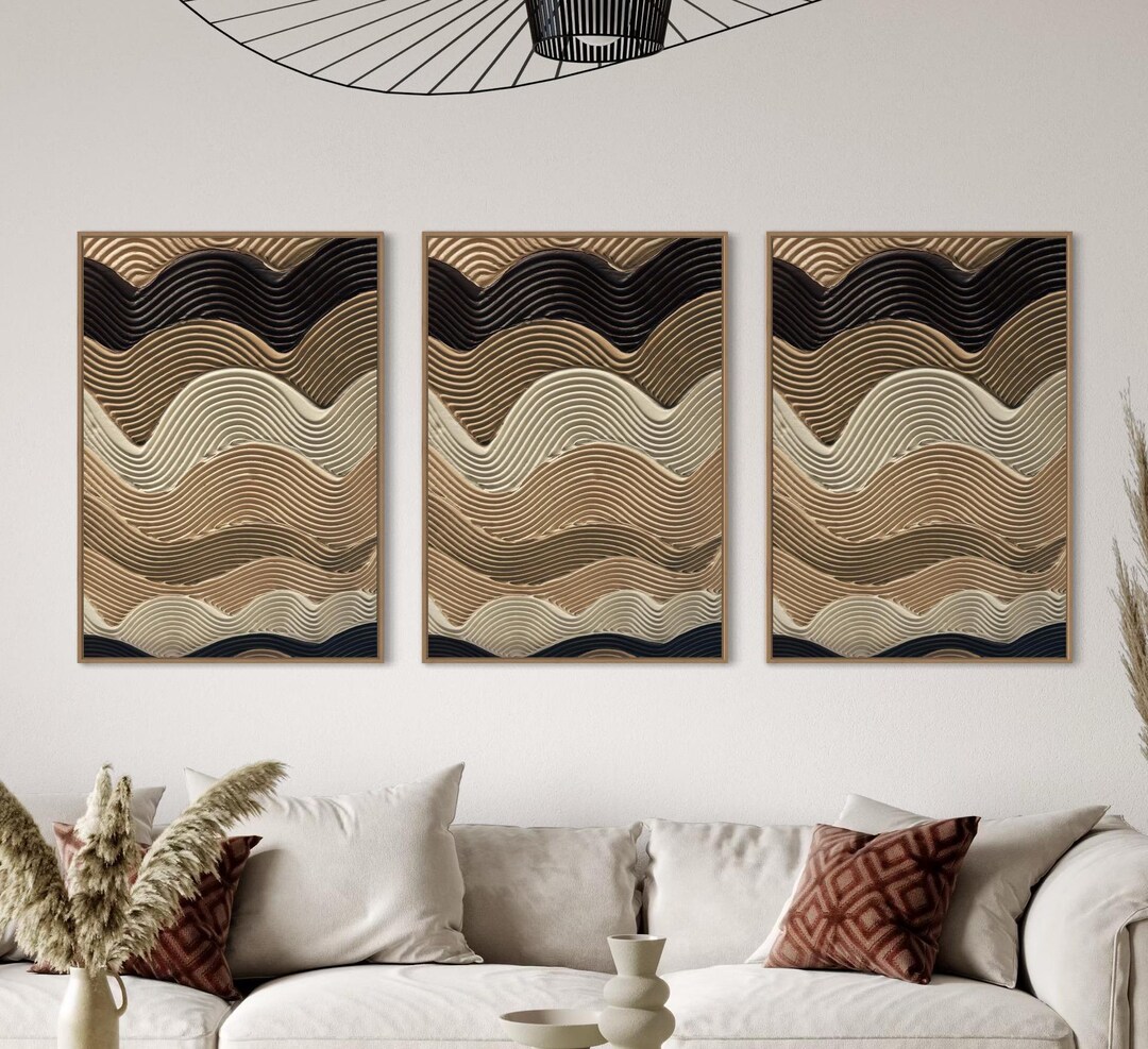 THEIA Set of 3 Beige Mocha Wall Art Modern Textured Art Plaster Art 3 ...