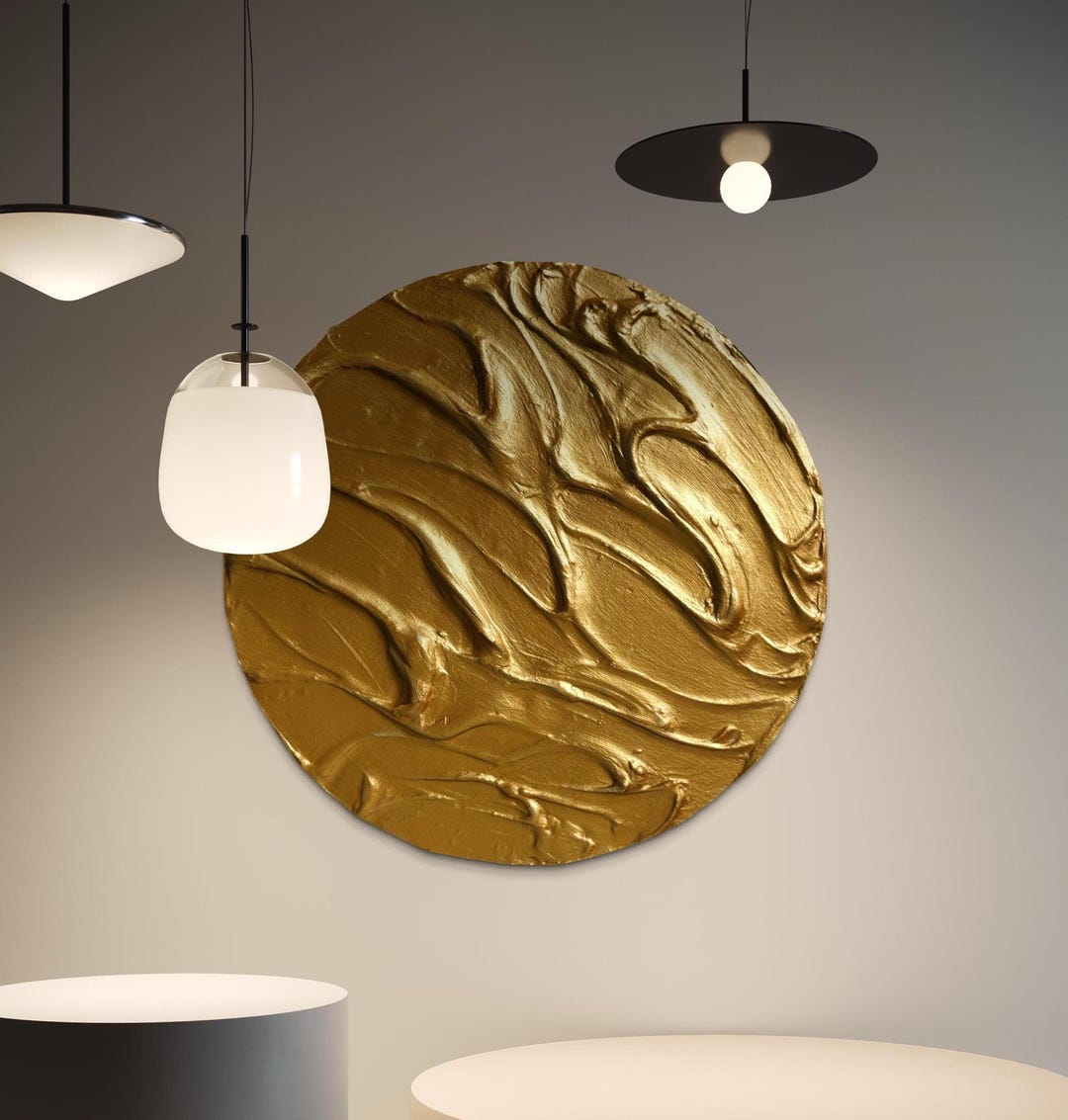 GOLDEN LILITH Wall Art Circle Modern Textured Art Plaster Art 3D ...