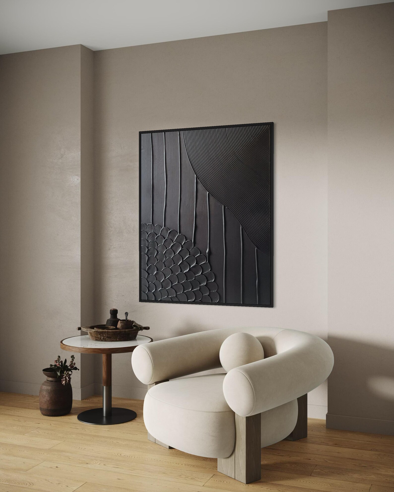 DANU BLACK Wall Art Modern Textured Art, Plaster Art, Minimalist ...