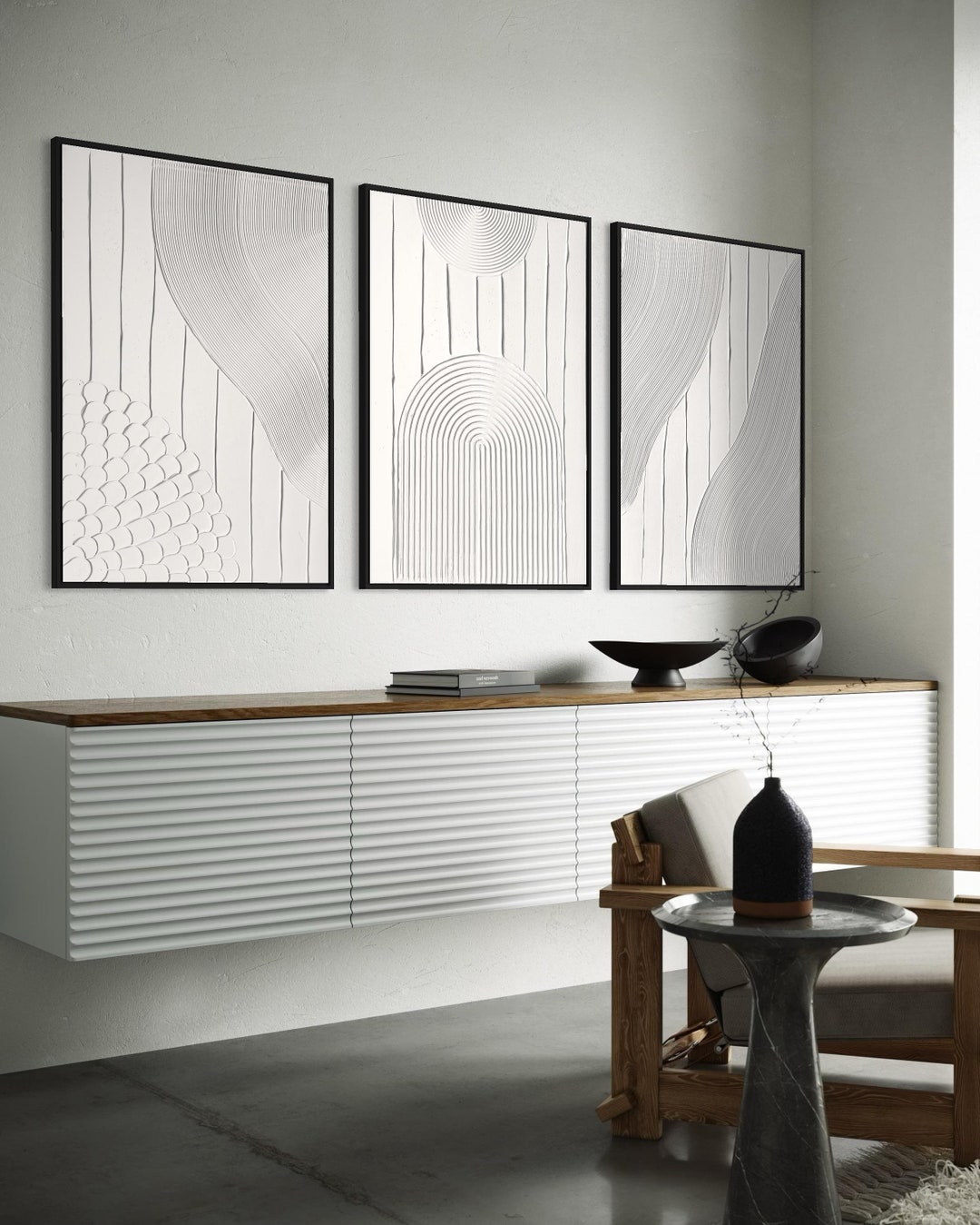 DANU Set of 3 White Wall Art Modern Textured Art, Plaster Art ...