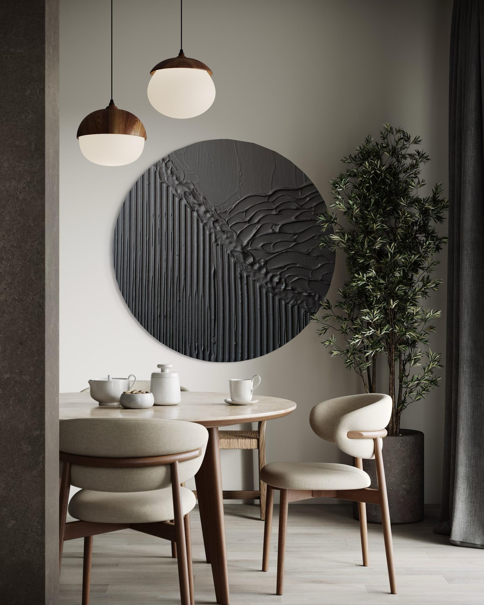 EOS BLACK Wall Art Circle Modern Textured Art Plaster Art 3D Minimalist ...