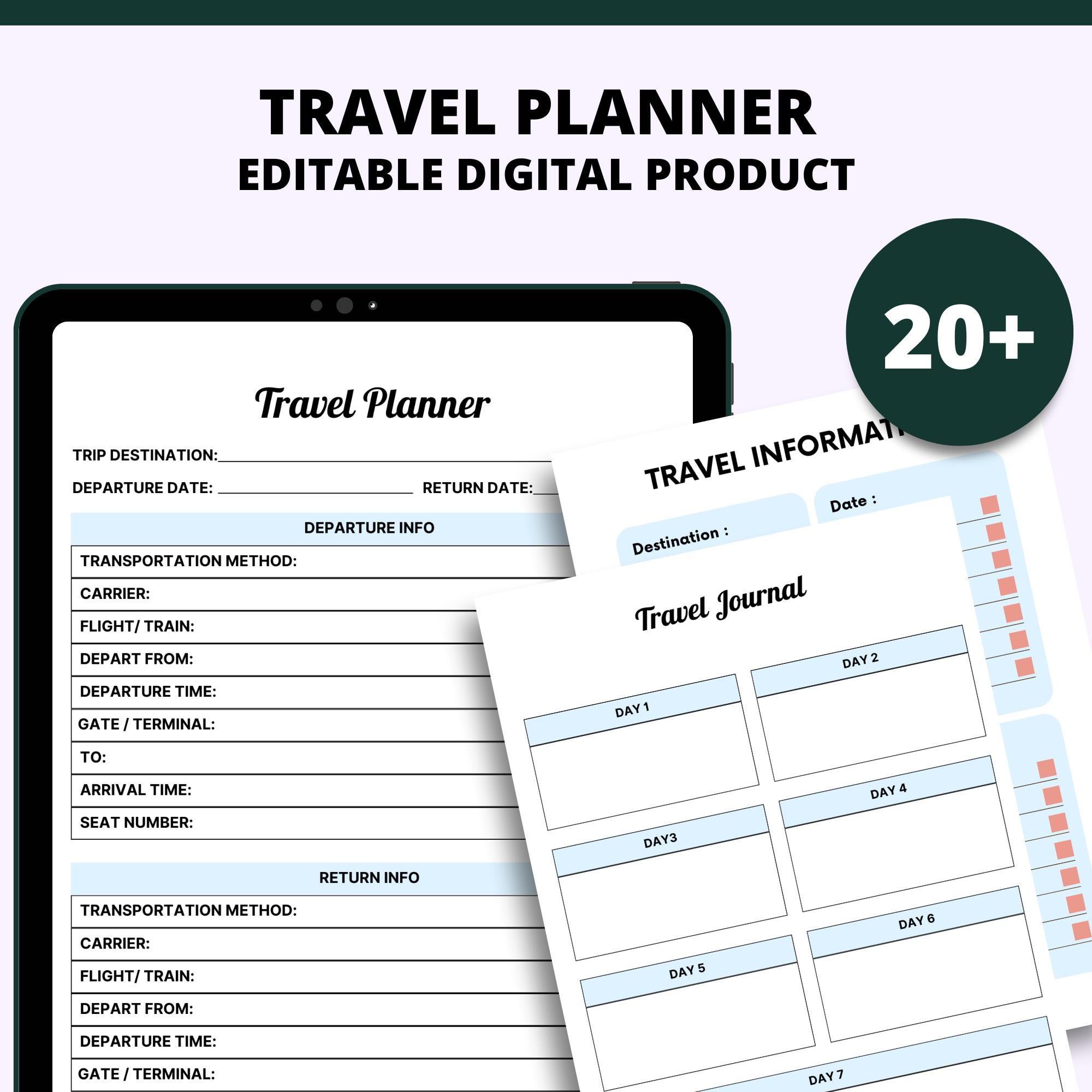 TRAVEL PLANNER, Trip Planner, Travel Budget Tracker, Travel Diary ...