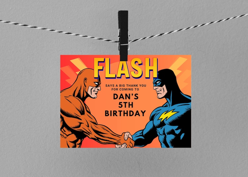 Editable Flash Thank You Card, Printable Flash Birthday Party Thank You ...
