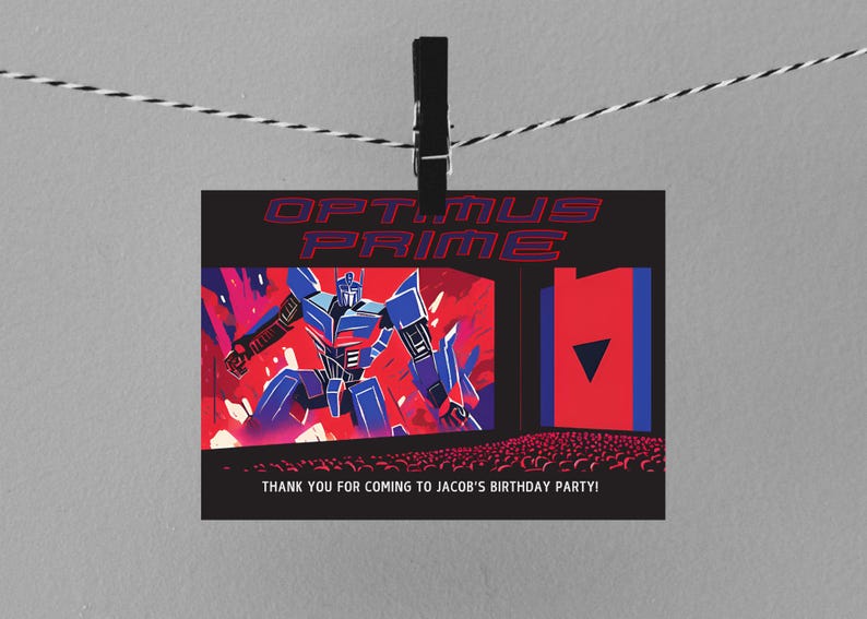 Editable Optimus Prime Thank You Card, Printable Optimus Prime Birthday ...