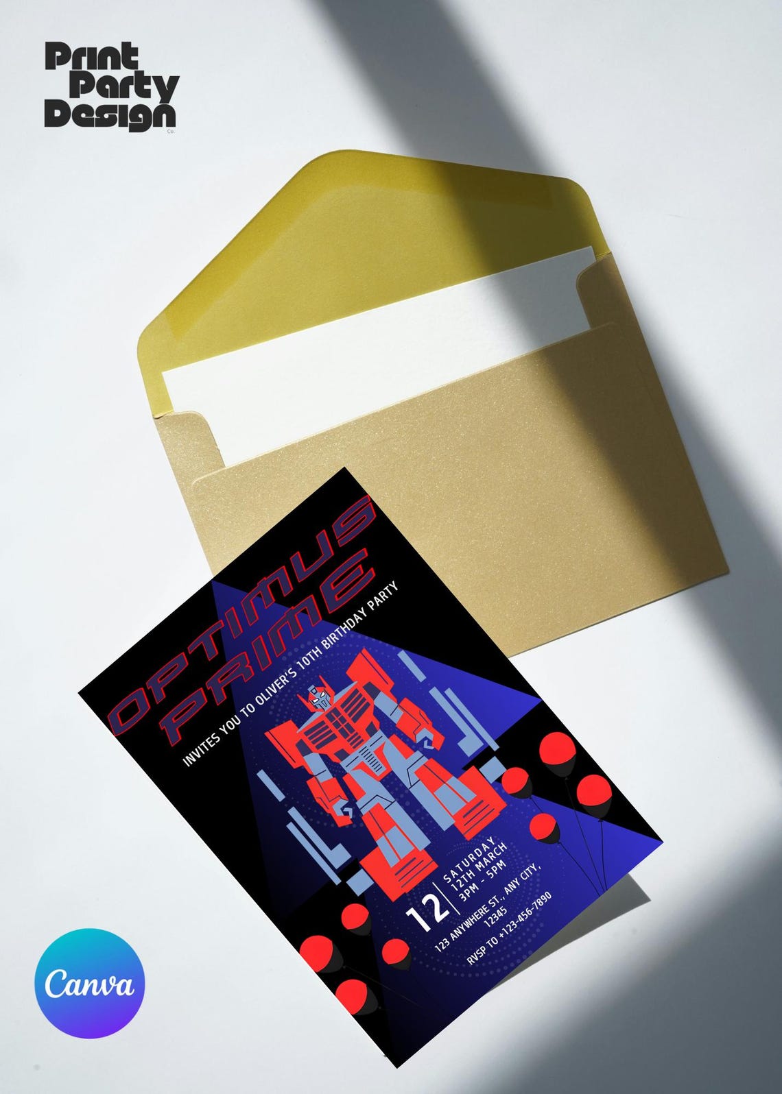 Editable Optimus Prime Birthday Invitation, Printable Optimus Prime ...