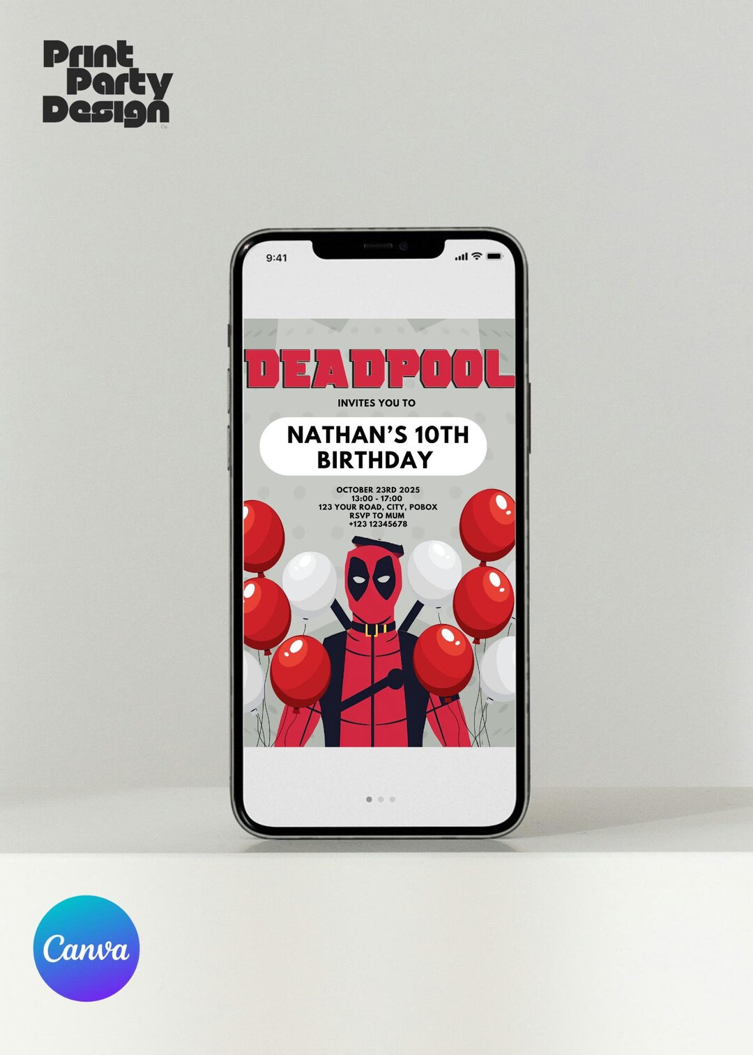 Customisable Deadpool Birthday Invitation Cards, Kids Birthday ...